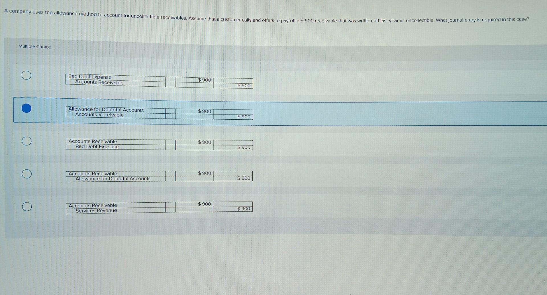 Solved Multiple Cholce Allowance for Doubtful Accounts | Chegg.com Solved Multiple Cholce Allowance for Doubtful Accounts | Chegg.com