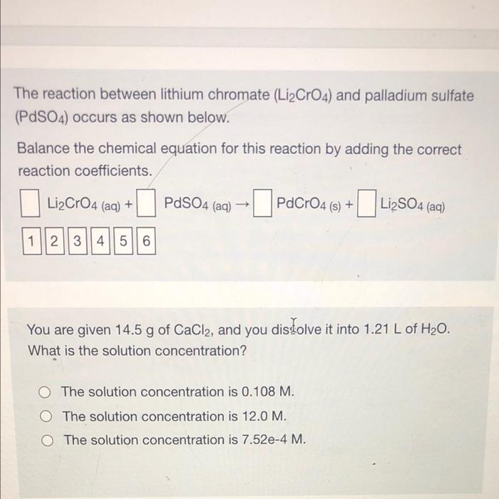 Solved The reaction between lithium chromate (LieCrO4) and | Chegg.com