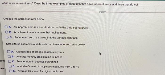 Solved What is an inherent zero? Describe three examples of | Chegg.com