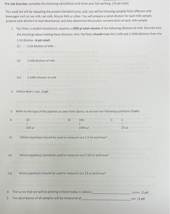 Solved Pre-Lab Exercise: complete the following calculations | Chegg.com