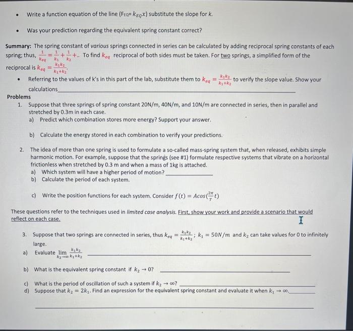 Solved Part 3: Finding the spring constant of two springs | Chegg.com