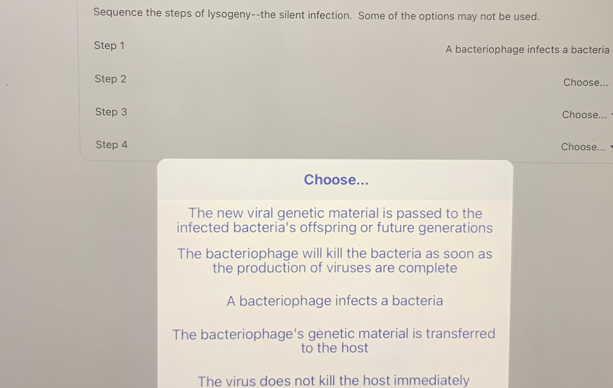 Solved Sequence the steps of lysogeny--the silent infection. | Chegg.com