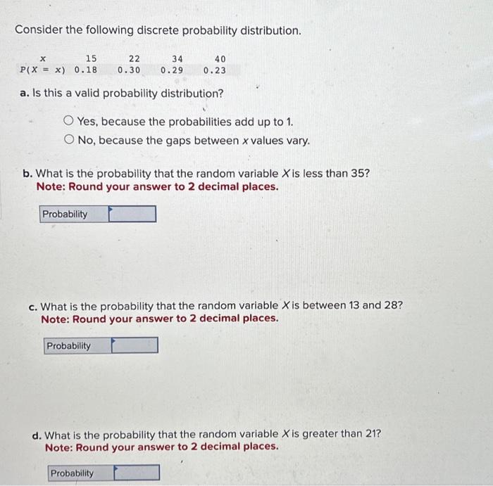 Solved Consider the following discrete probability | Chegg.com