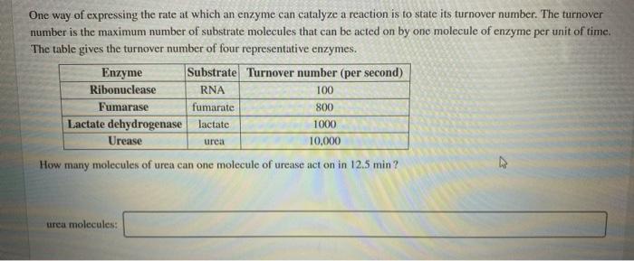 Solved One way of expressing the rate at which an enzyme can | Chegg.com