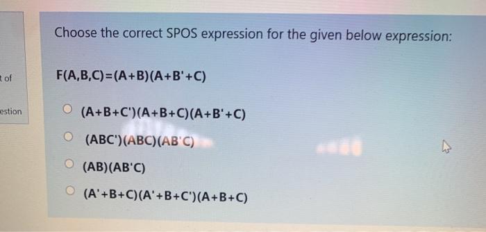 Solved Choose the correct SPOS expression for the given | Chegg.com
