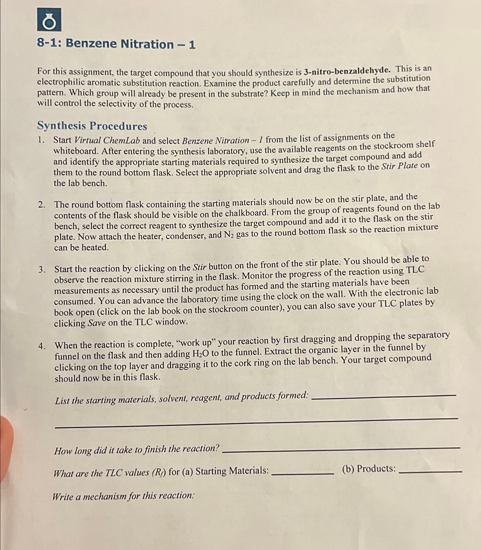 Solved 8-1: Benzene Nitration - 1For this assignment, the | Chegg.com