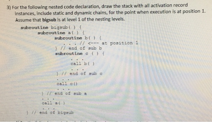 Solved 3) For the following nested code declaration, draw | Chegg.com