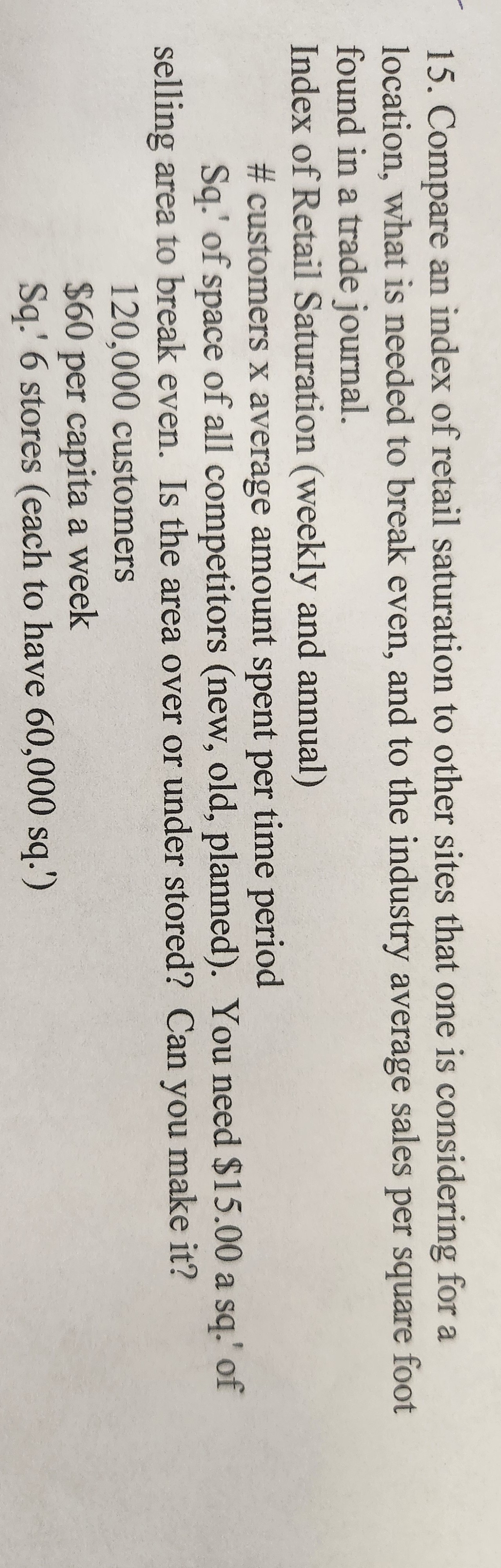 Solved Compare an index of retail saturation to other sites | Chegg.com