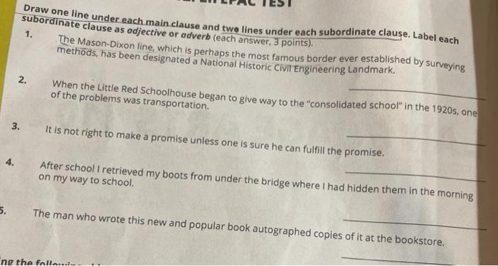 Subor one line under each main clause and two lines | Chegg.com