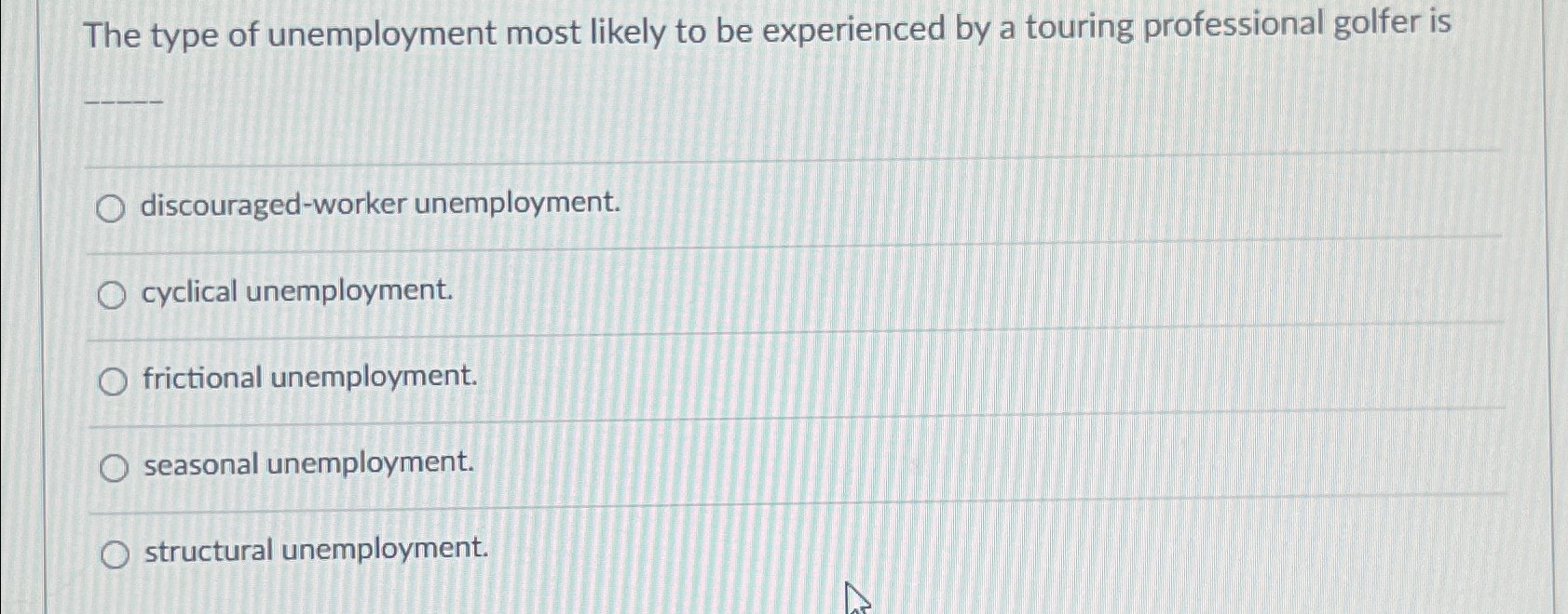 Solved The type of unemployment most likely to be | Chegg.com