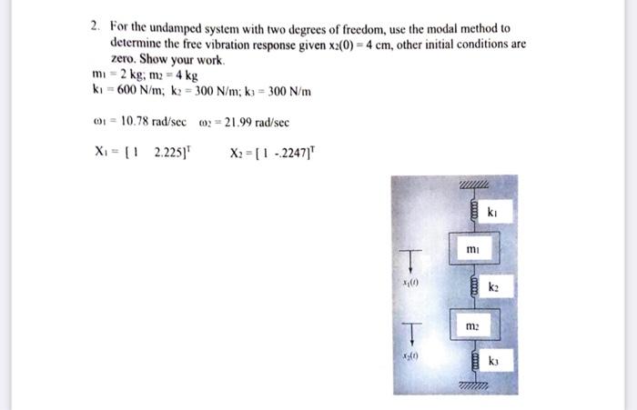 Solved 2. For the undamped system with two degrees of | Chegg.com