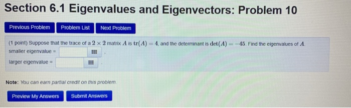Solved Section 6.1 Eigenvalues and Eigenvectors: Problem 10 | Chegg.com