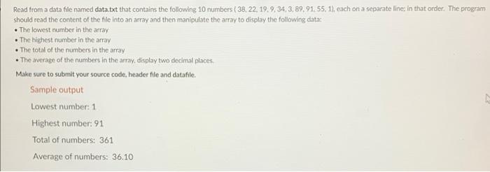 Solved Read From A Data File Named Datatxt That Contains The
