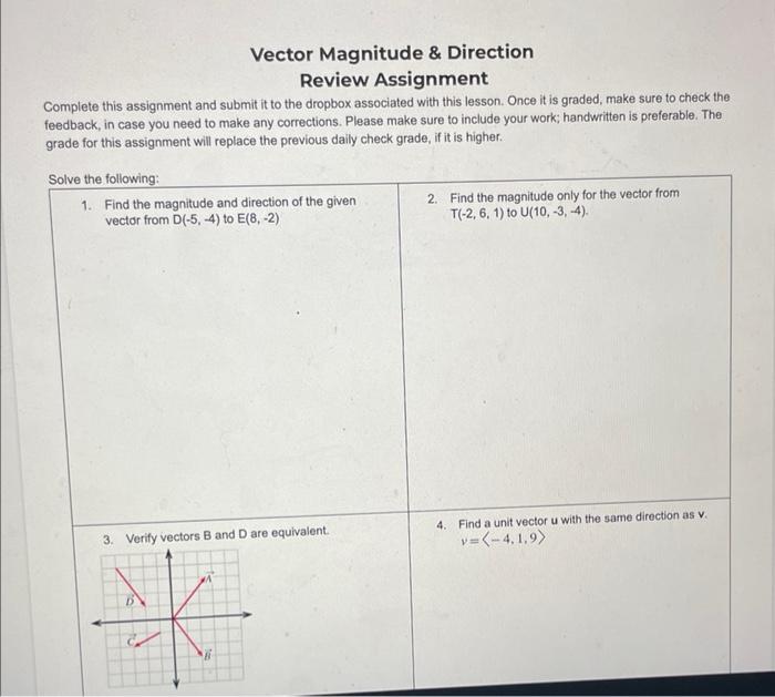 Solved Vector Magnitude And Direction Review Assignment