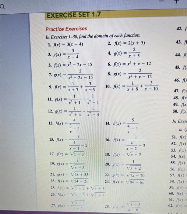 Solved In Exercises 1-30, find the domain of each function. | Chegg.com