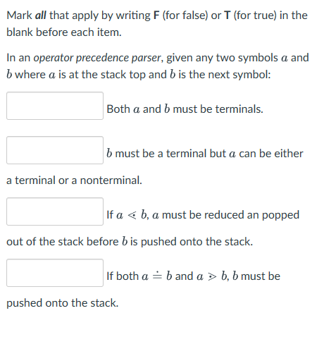 Solved Mark all that apply by writing F (for false) ﻿or | Chegg.com