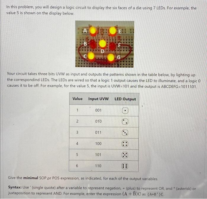 Solved In this problem, you will design a logic circuit to | Chegg.com