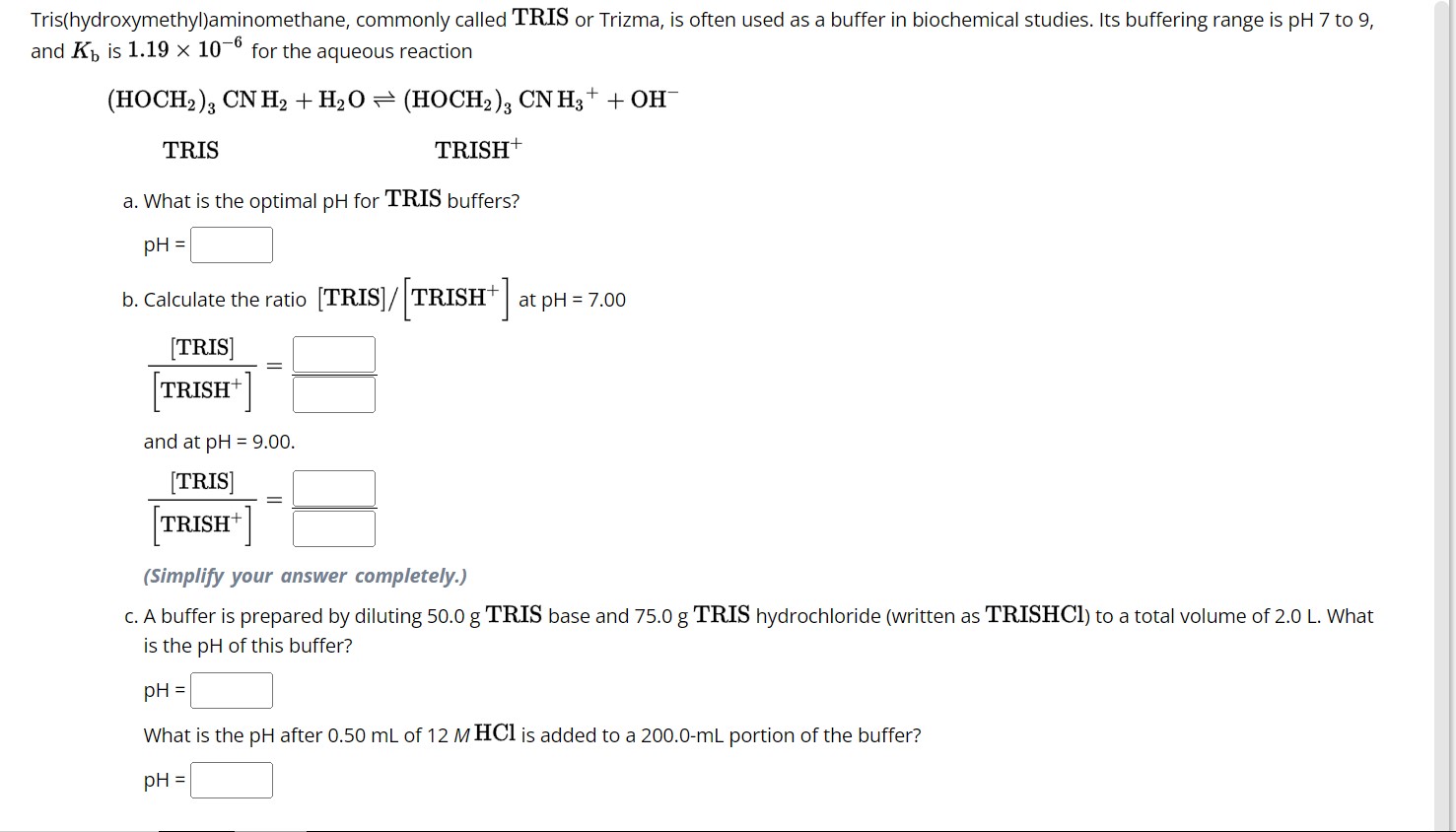 Solved Tris(hydroxymethyl)aminomethane, ﻿commonly called | Chegg.com
