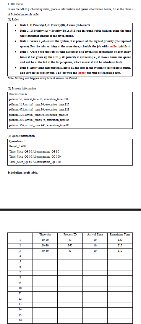 Solved 100 ﻿marksGiven the MLFQ scheduling rules, process | Chegg.com