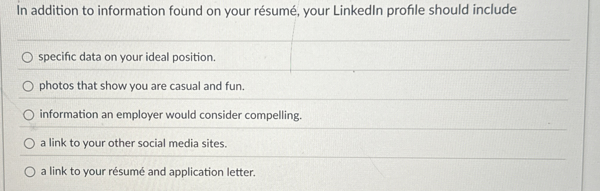 Solved In addition to information found on your résumé, | Chegg.com
