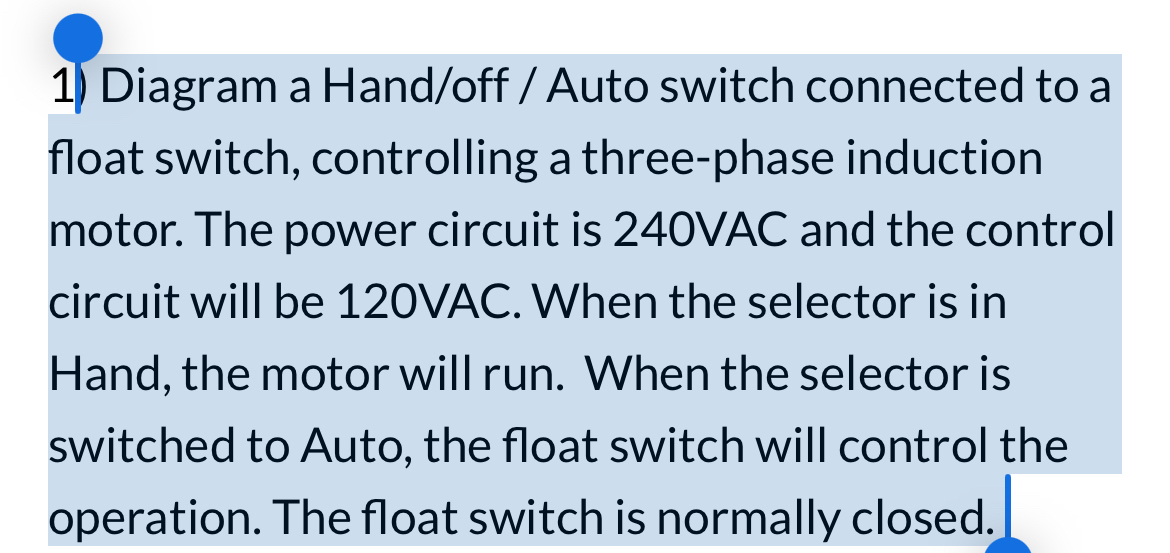 Solved Diagram a Hand/off / ﻿Auto switch connected to a | Chegg.com