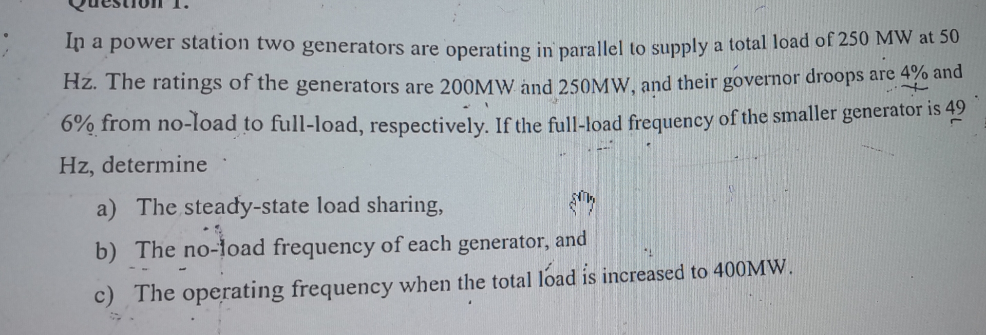 Solved In a power station two generators are operating in | Chegg.com