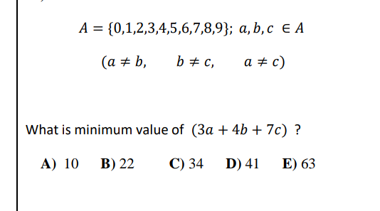 Solved A = {0,1,2,3,4,5,6,7,8,9}; a, b,c E A (a + b, bec, a | Chegg.com