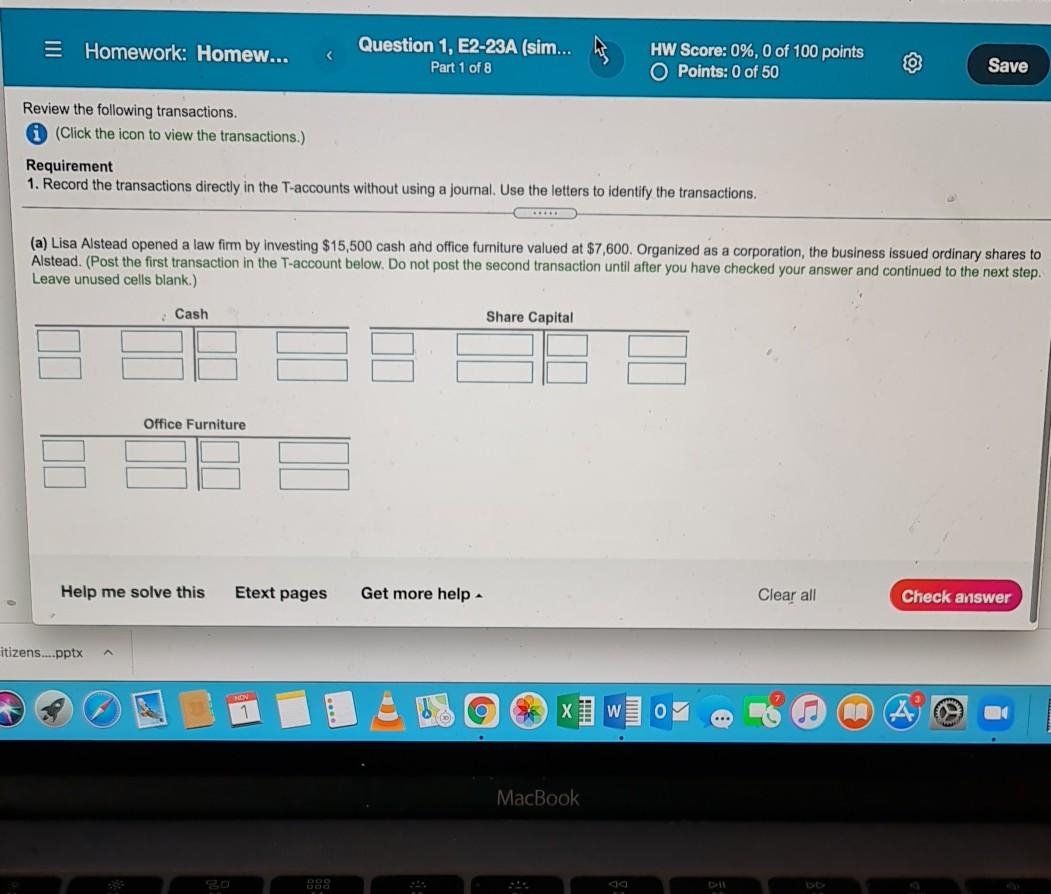 Solved Homework: Homew... Question 1, E2-23A (sim... Part 1 | Chegg.com