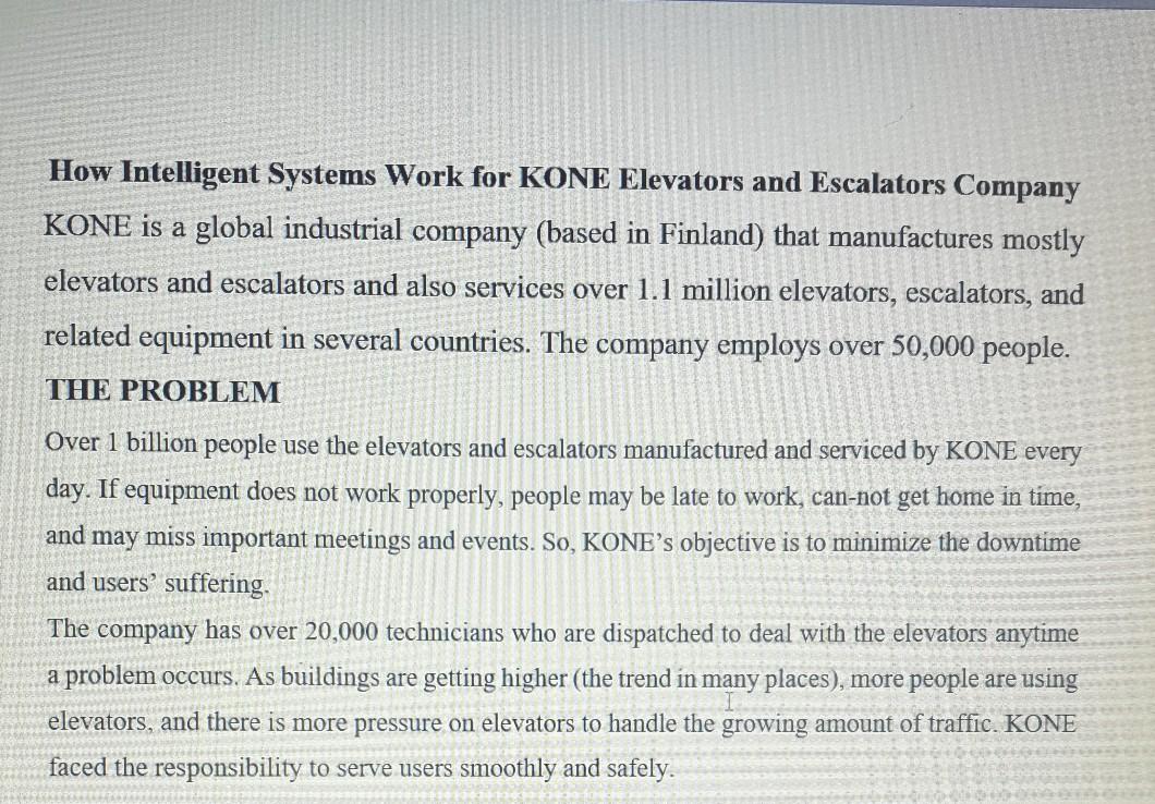 Solved How Intelligent Systems Work for KONE Elevators and | Chegg.com