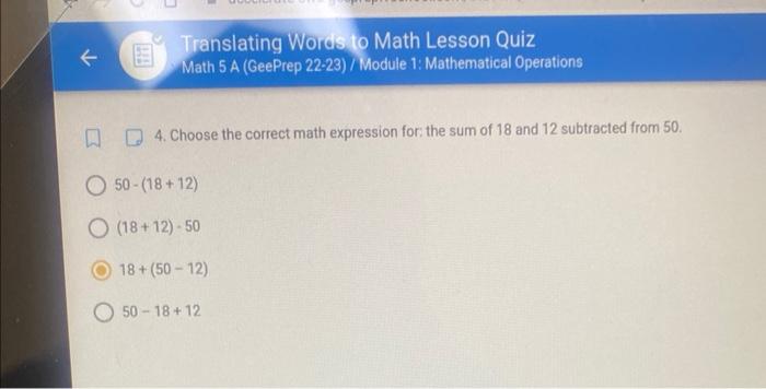 Solved 4. Choose the correct math expression for: the sum of | Chegg.com
