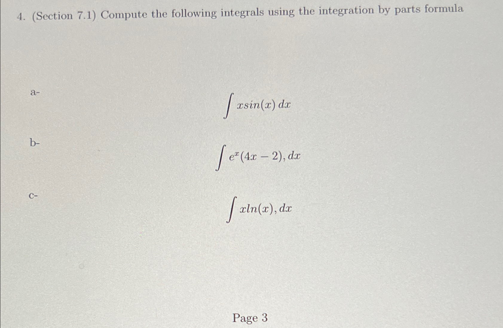 Solved (Section 7.1) ﻿Compute the following integrals using | Chegg.com