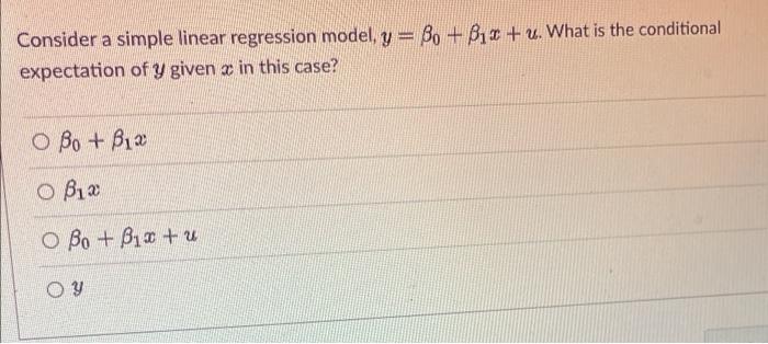 Solved a Consider a simple linear regression model, y = Bo + | Chegg.com