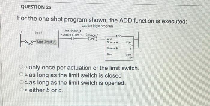 Solved QUESTION 25 For the one shot program shown, the ADD | Chegg.com