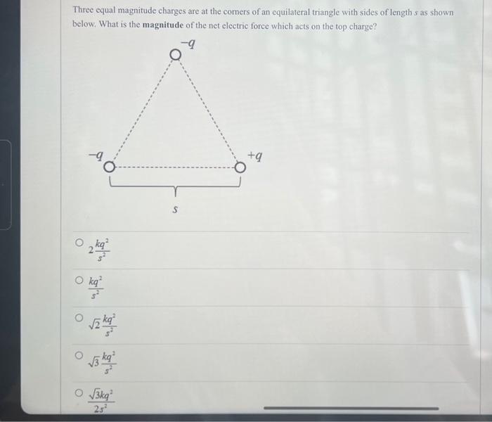 Solved Three equal magnitude charges are at the comers of an | Chegg.com