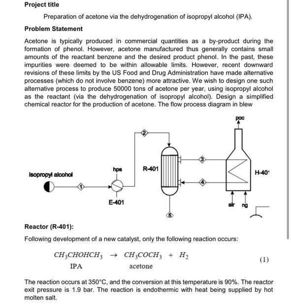 Solved Project title Preparation of acetone via the | Chegg.com