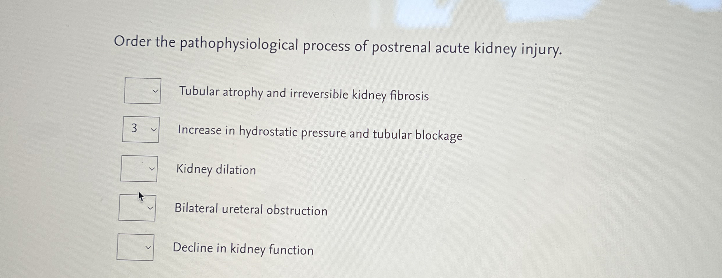 Order the pathophysiological process of postrenal | Chegg.com
