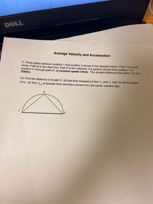 Solved DELL Average Velocity and Acceleration 3. Three paths | Chegg.com