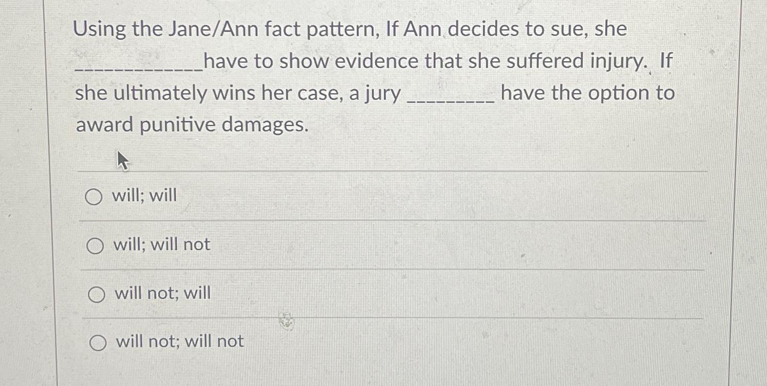Solved Using the Jane/Ann fact pattern, If Ann decides to | Chegg.com