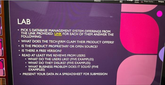Solved LAB - PICK 5 DATABASE MANAGEMENT SYSTEM OFFERINGS | Chegg.com