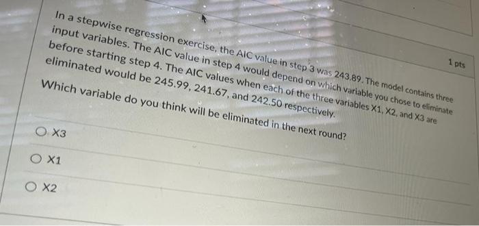 Solved In a stepwise regression exercise, the AIC value in | Chegg.com