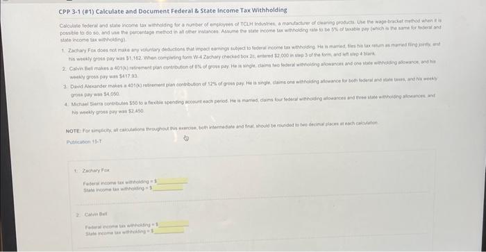 Solved CPP 3-1 (\#1) Calculate and Document Federal \& State | Chegg.com