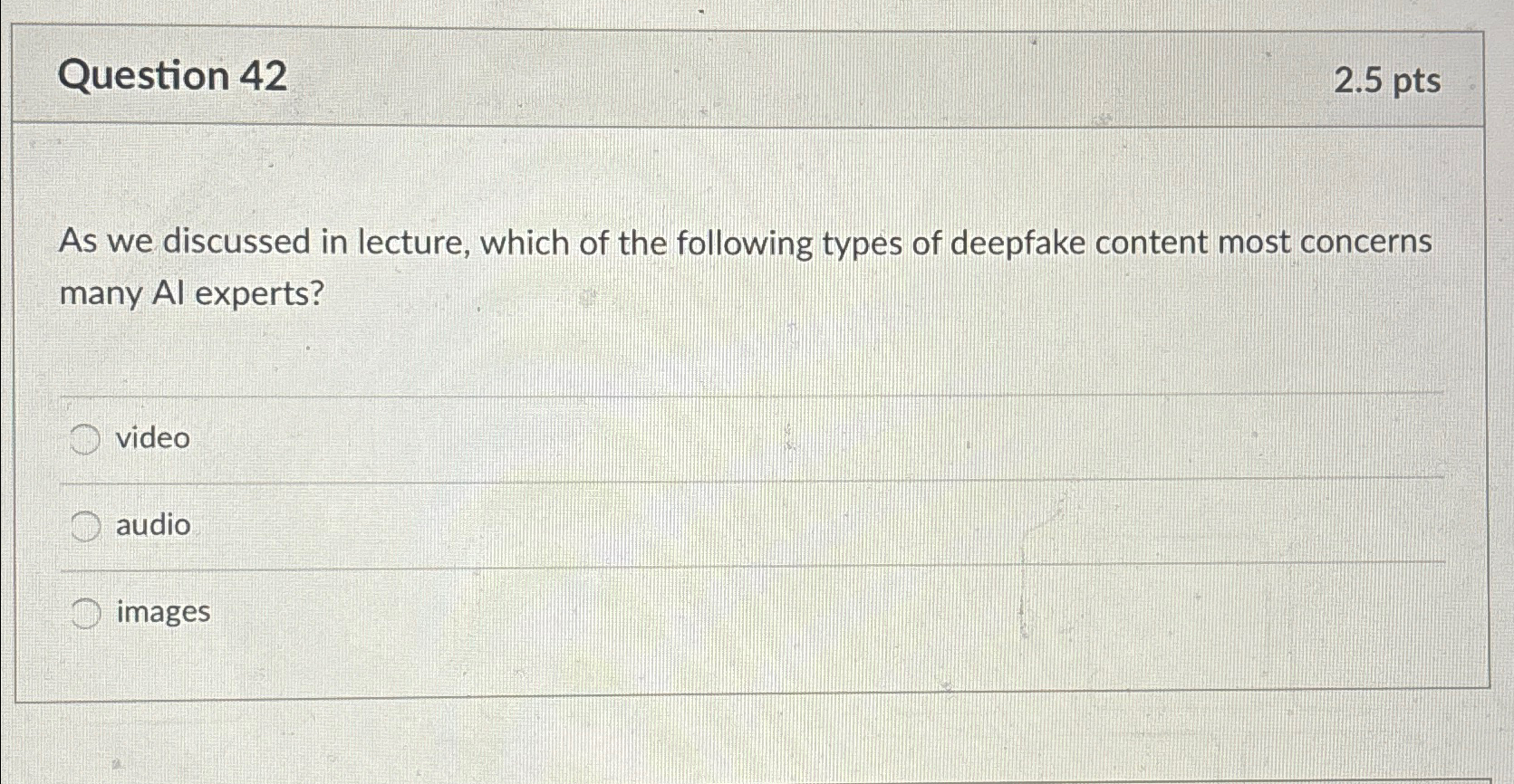 Solved Question 422.5ptsAs we discussed in lecture, which of | Chegg.com