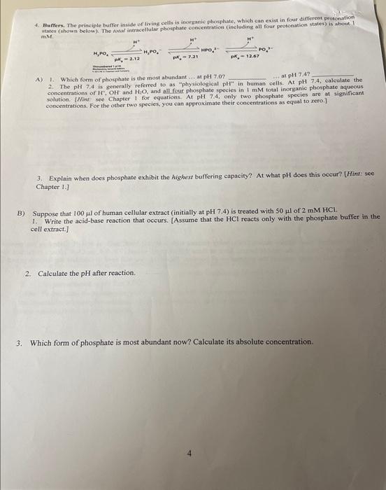 Solved 4. Huffers. The principle buffer inside of living | Chegg.com