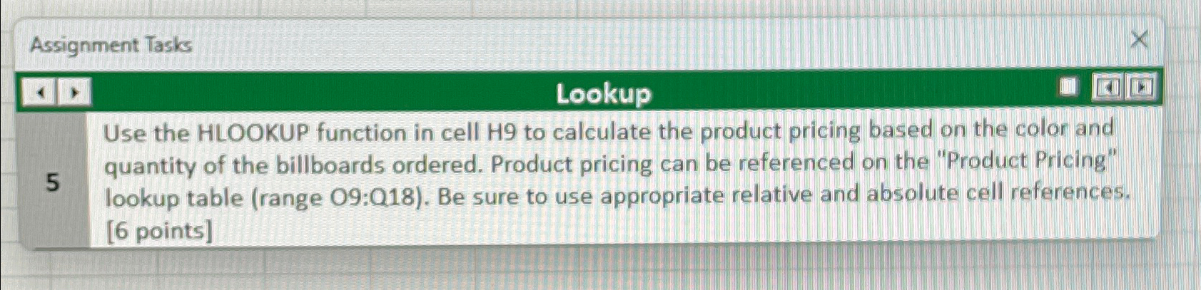 Solved Assignment TaskLookupUse the HLOOKUP function in cell | Chegg.com