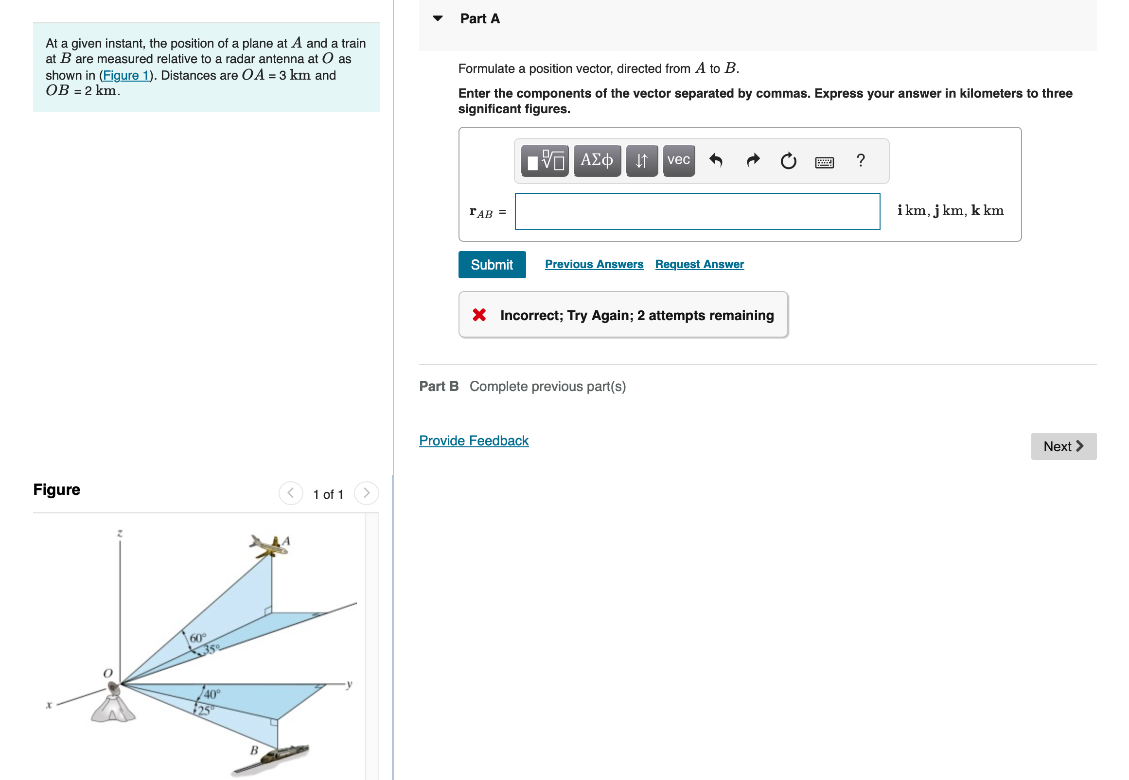 Part AAt a given instant, the position of a plane at | Chegg.com