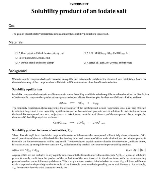 Solved Solubility product of an iodate salt The goal of this | Chegg.com