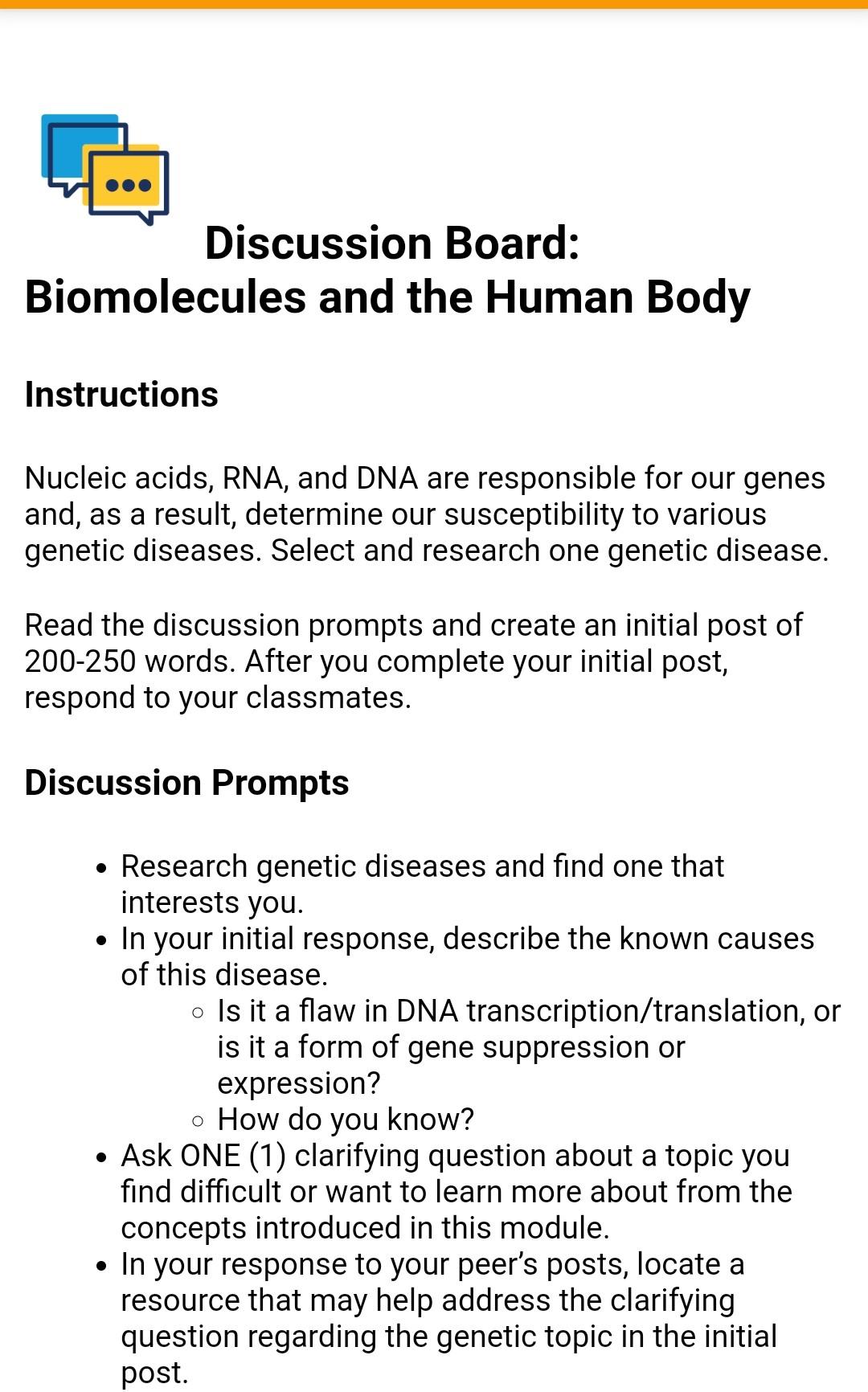 Solved Discussion Board: Biomolecules and the Human Body | Chegg.com