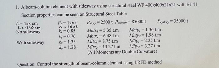 Solved 1. A beam-column element with sidesway using | Chegg.com