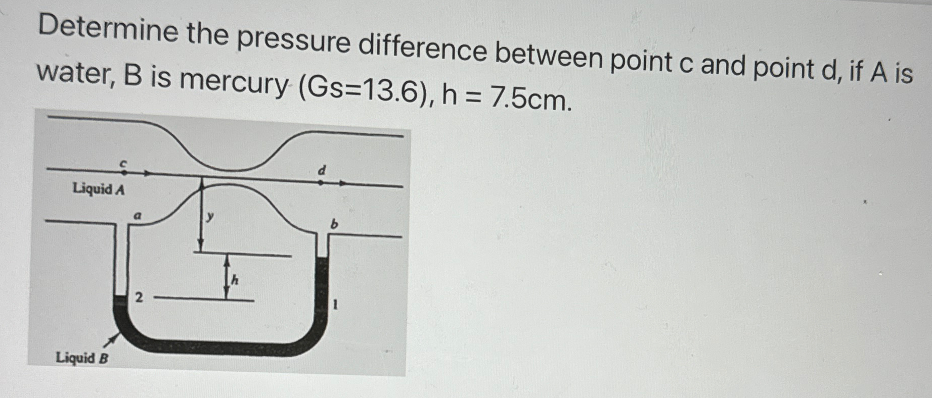 Solved Determine the pressure difference between point c | Chegg.com