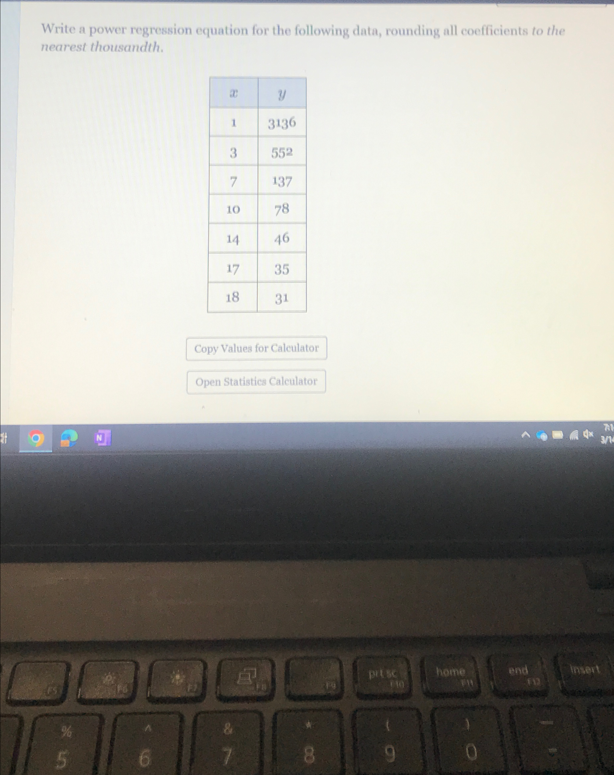 Solved Write a power regression equation for the following | Chegg.com